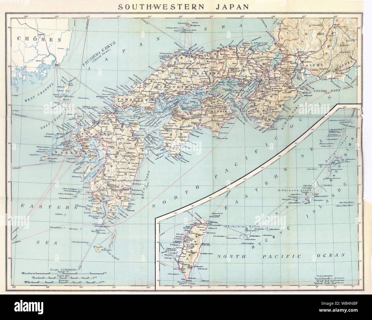 [ 1910s Japan - Map of Japan, 1914 ] — Map of South-Western Japan ...