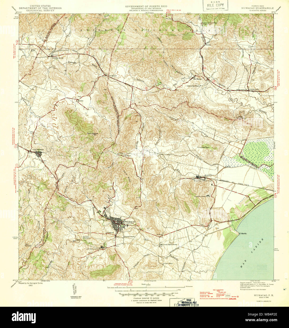 USGS TOPO Map Puerto Rico PR Humacao 362436 1946 30000 Restoration ...