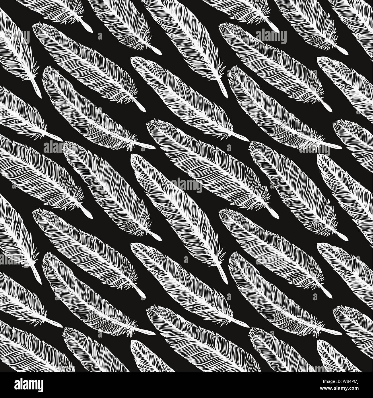 Vintage Feather seamless pattern. Hand drawn vector background with ...