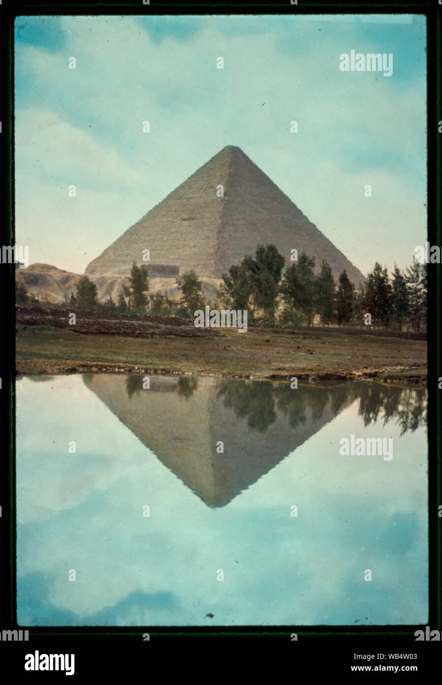 Egypt. Pyramids. Great Pyramid of Cheops vividly reflected in Nile ...