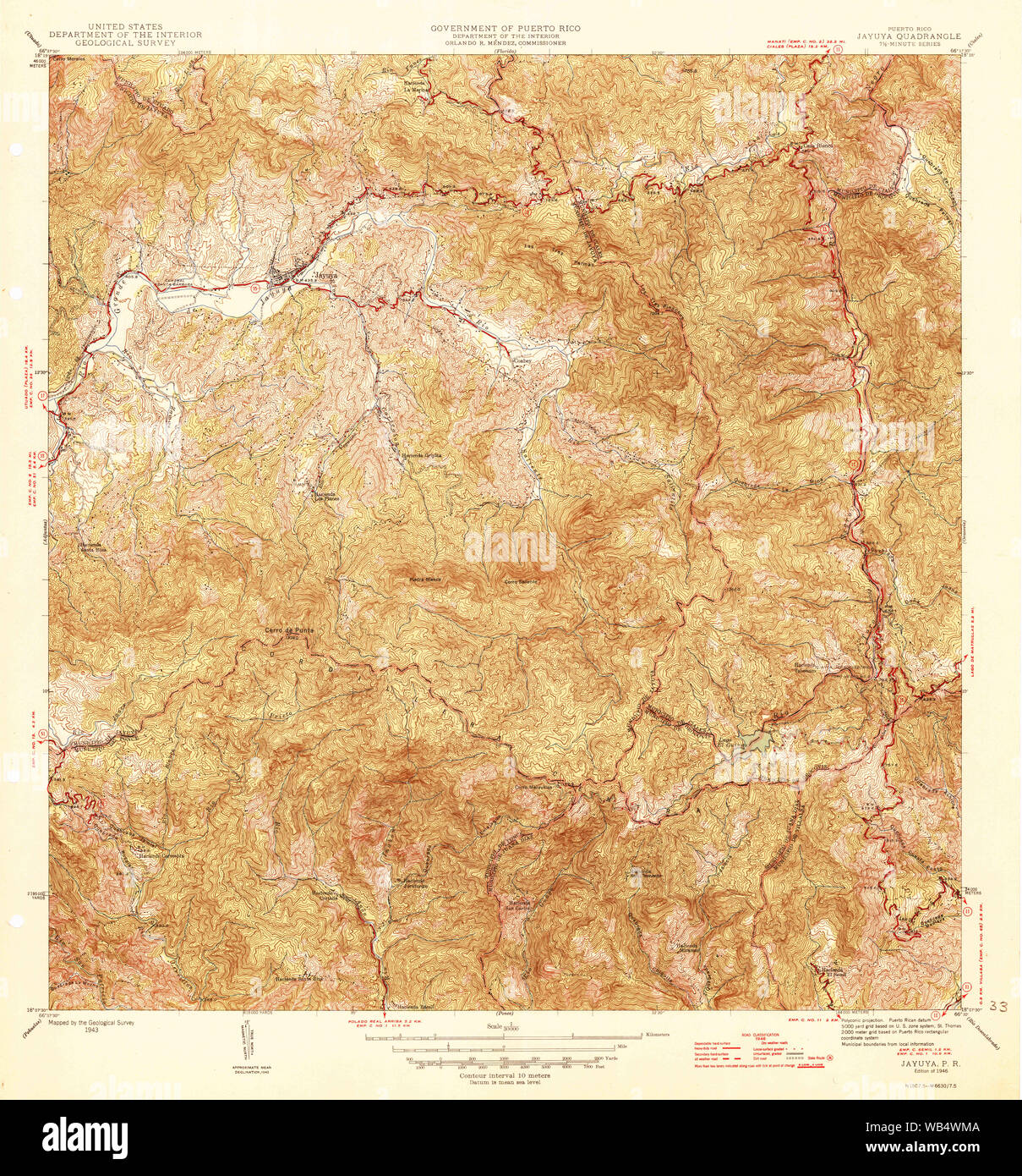 USGS TOPO Map Puerto Rico PR Jayuya 362453 1946 30000 Restoration Stock ...