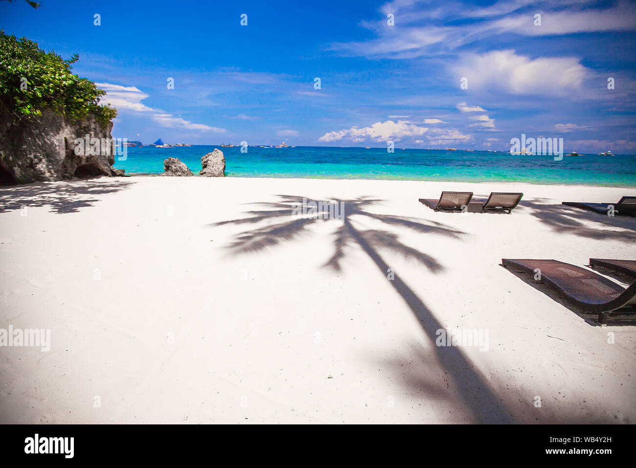 Tropical beach with beautiful palms and white sand, Philippines Stock ...