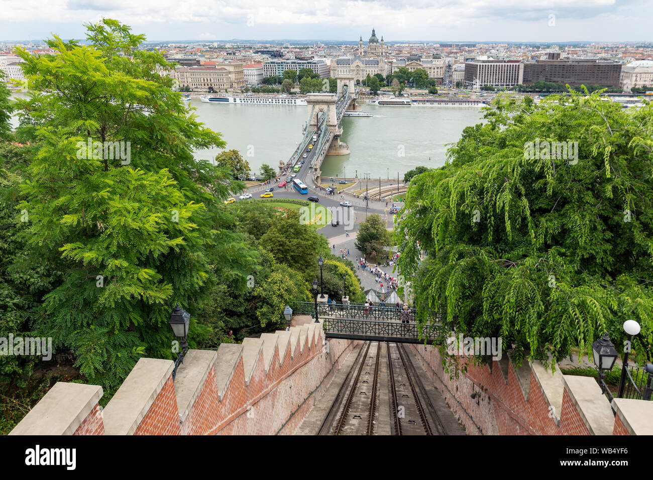 Panorama view form Buda Castle Hill at Funicular railroad track Stock ...