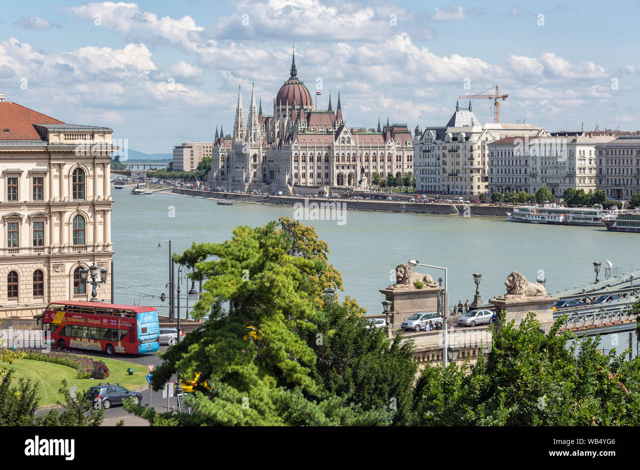 View at Budapest with hungarian parliament building and chain bridge ...