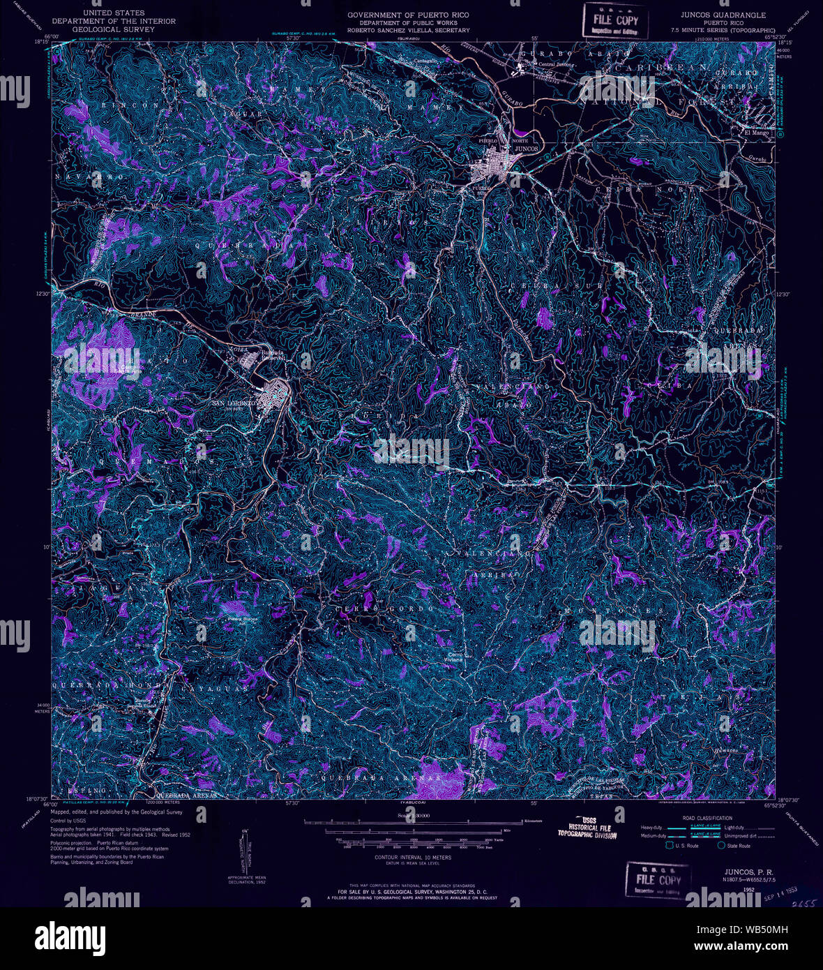 USGS TOPO Map Puerto Rico PR Juncos 362460 1952 30000 Inverted ...