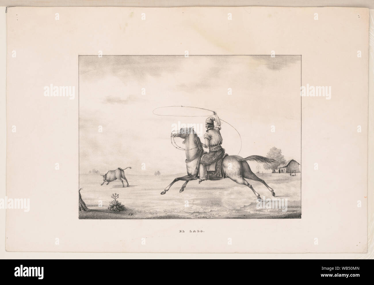 El lazo Abstract: Print shows a gaucho riding on horseback, with a ...