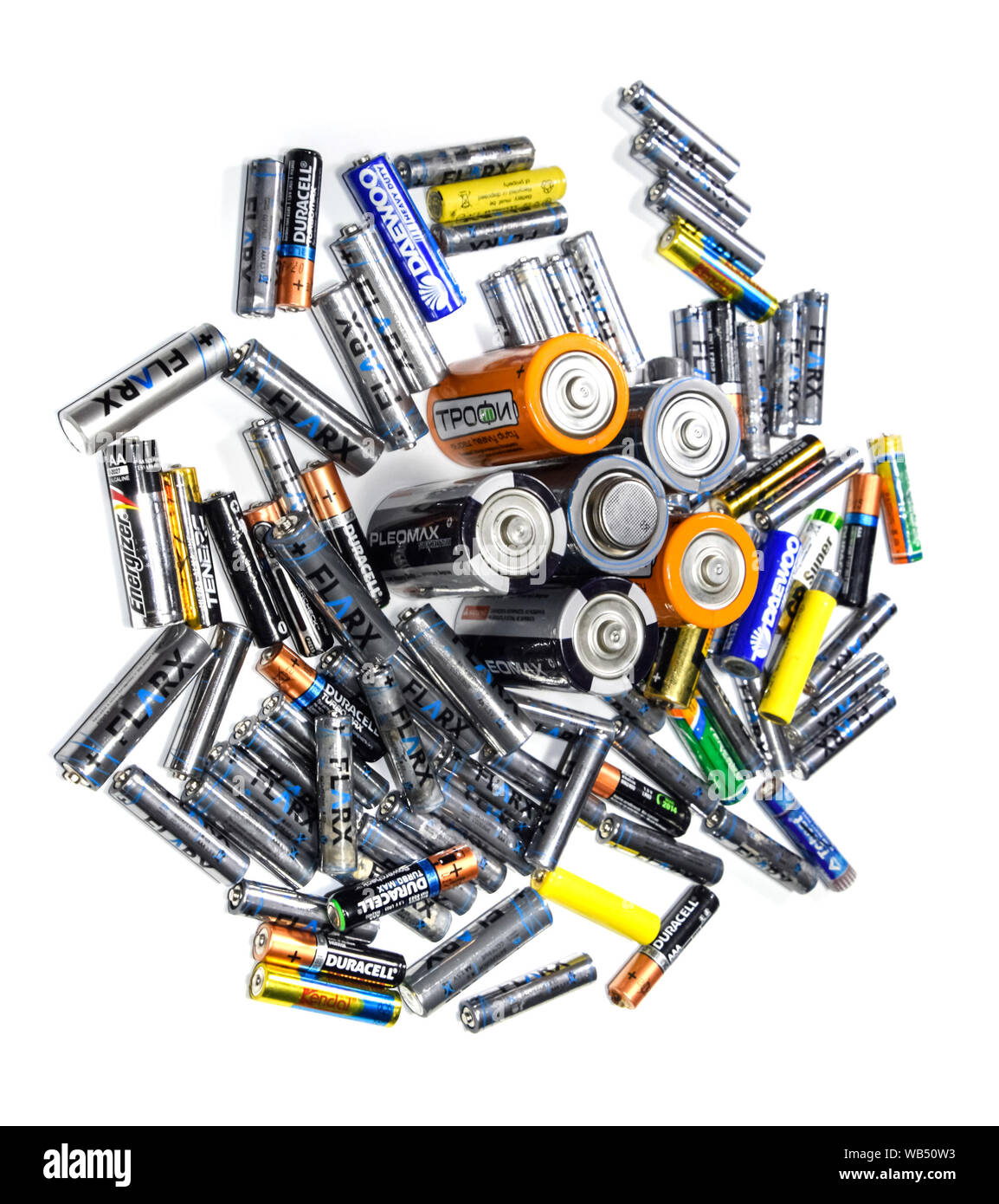 Krasnodar, Russia - February 4, 2019: Saline and alkaline batteries ...