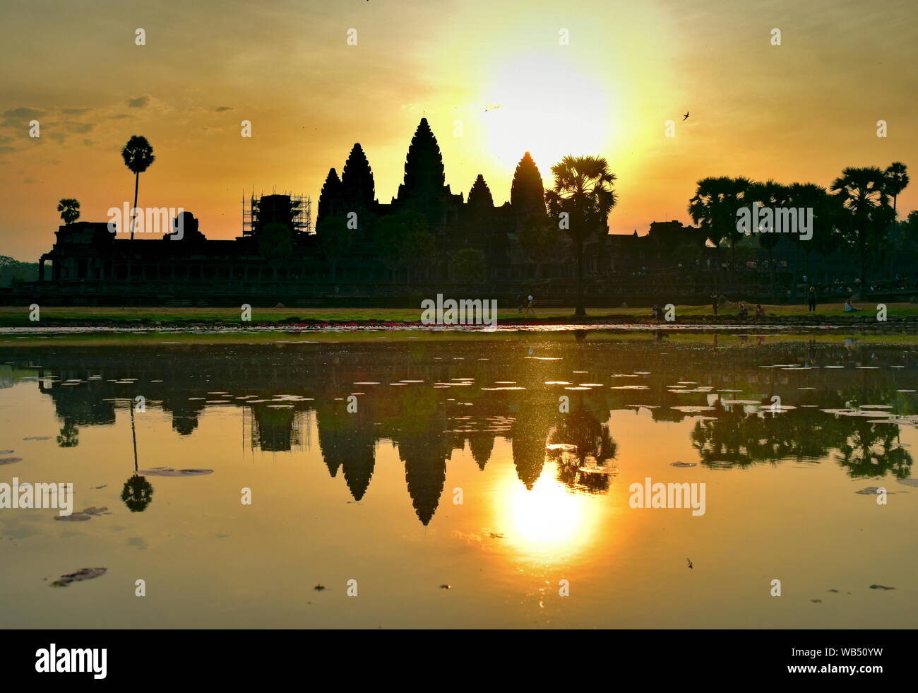Beautiful sunrise by landmark Angkor Wat ancient temple, Cambodia Stock ...