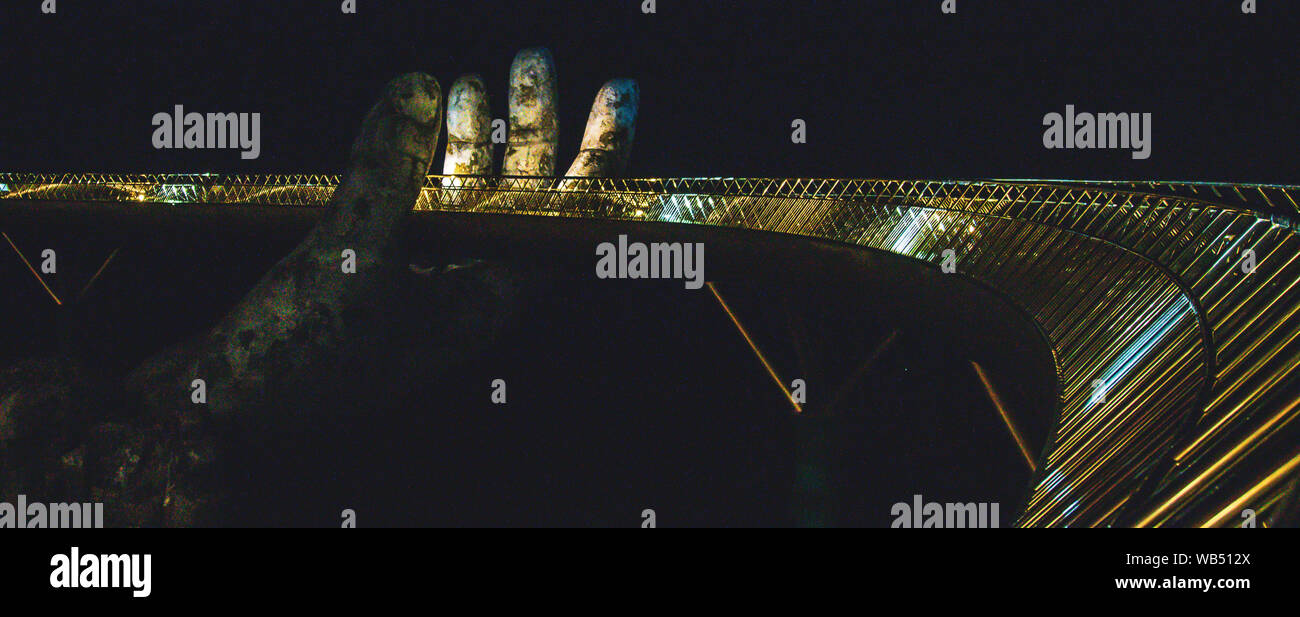 Golden bridge in Bana Hills French village, Sun World, Da Nang, Central ...