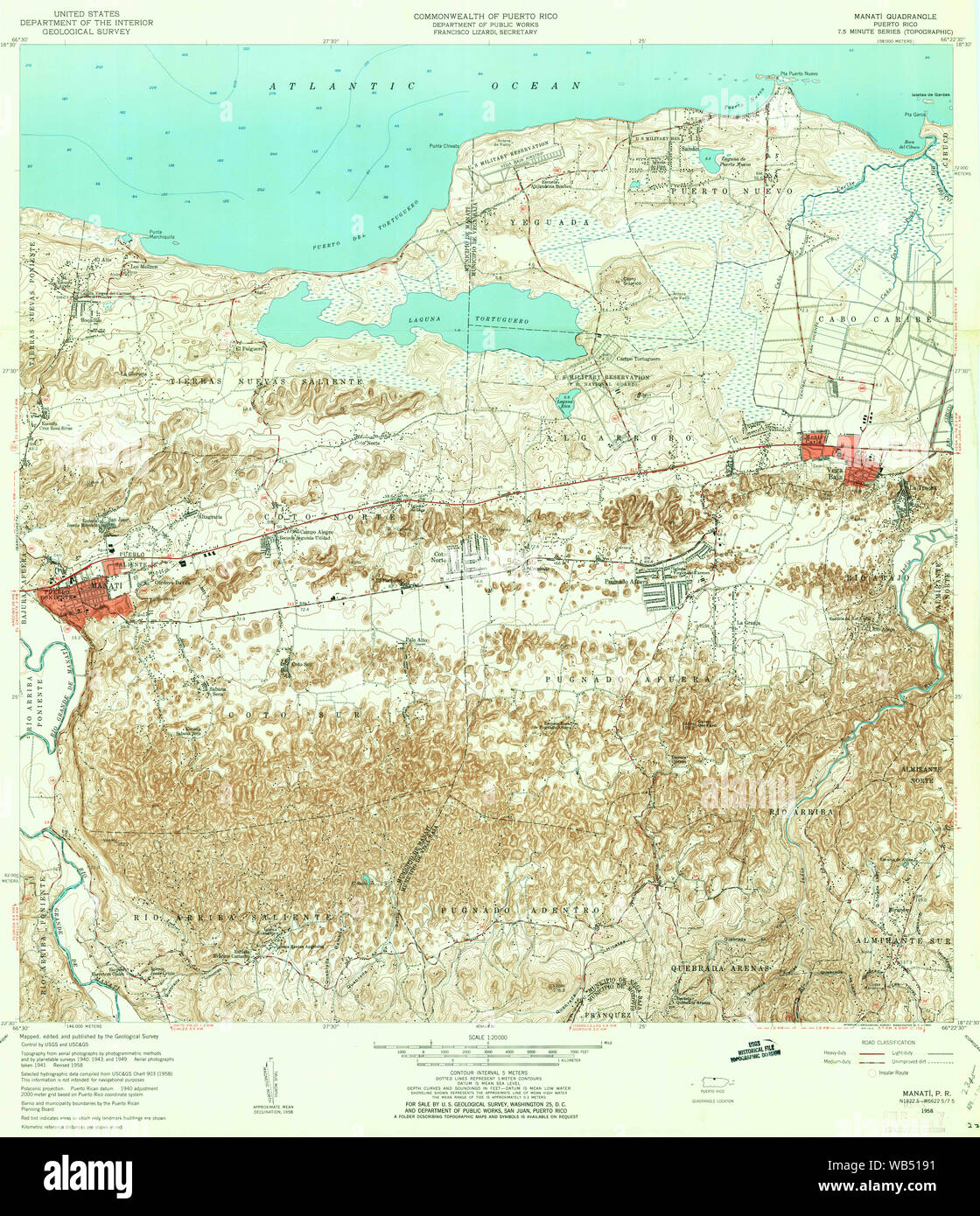 USGS TOPO Map Puerto Rico PR Manati 362145 1958 20000 Restoration Stock ...