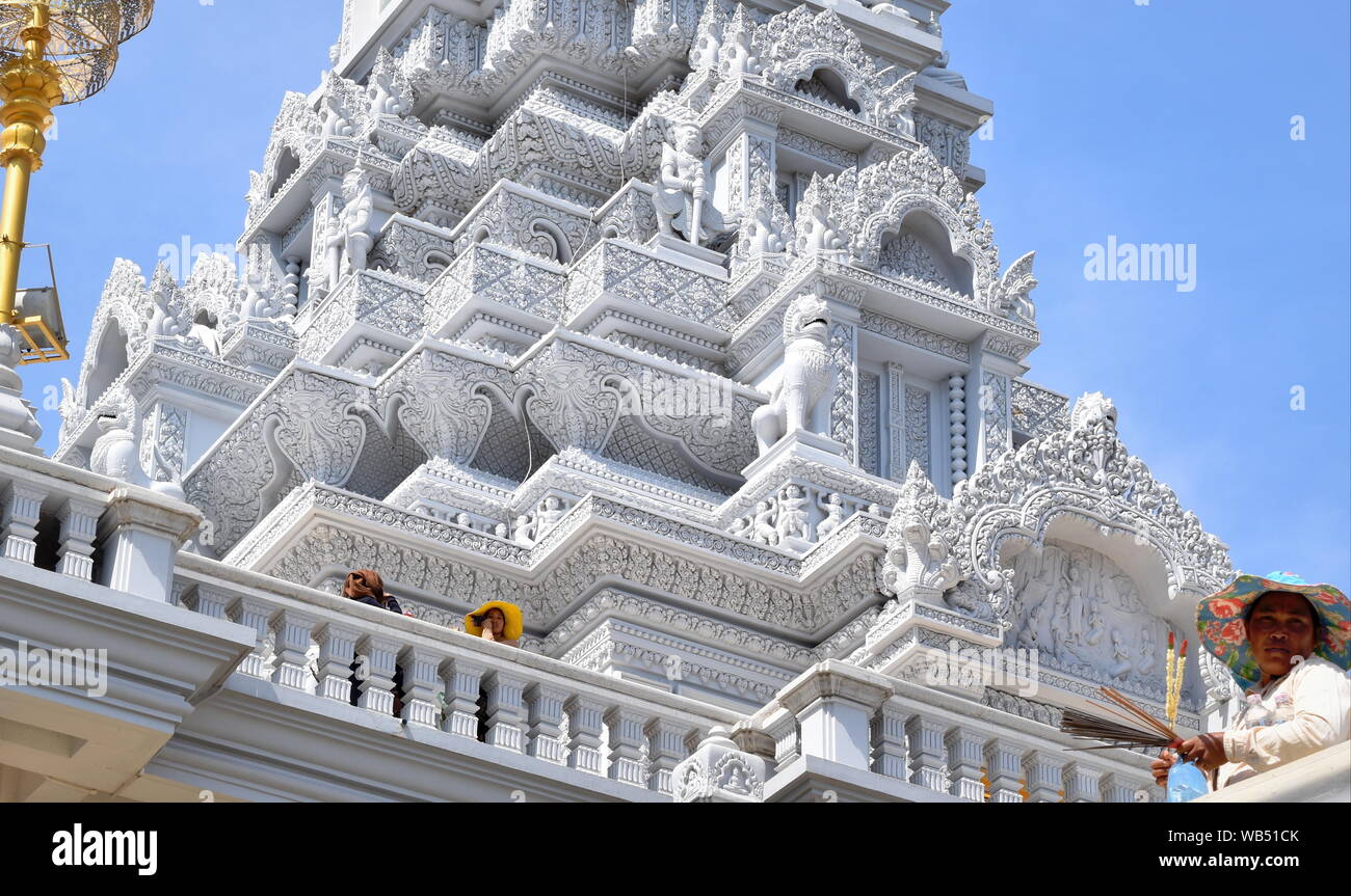 Beautiful Oudong white stupa housing Buddha relics, Cambodia Stock ...
