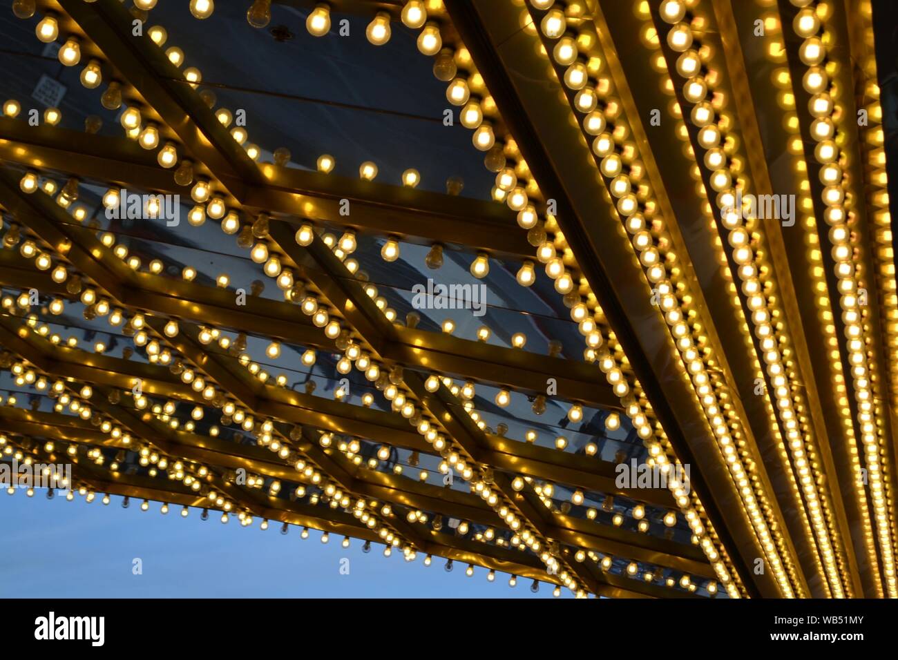 Selective focus shot of illuminated light bulbs placed as decors on ...