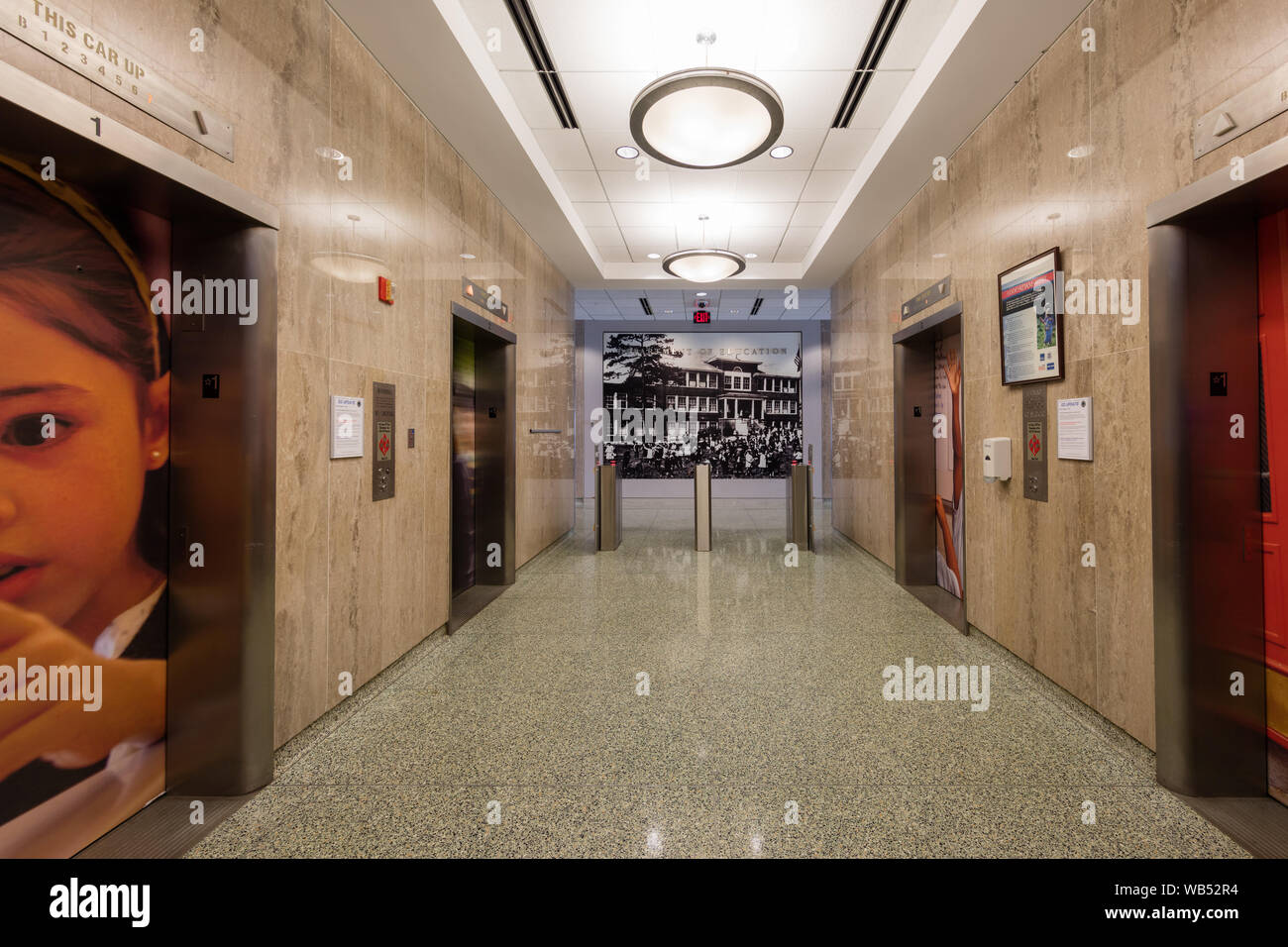 Elevator lobby at the Lyndon Baines Johnson Federal Building ...