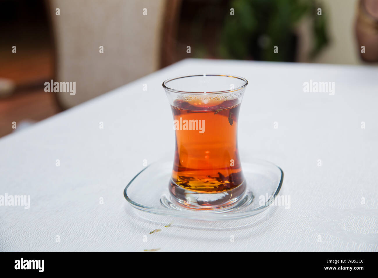 Black turkish tea in pear shape glass, traditional Azerbaijani aromatic ...