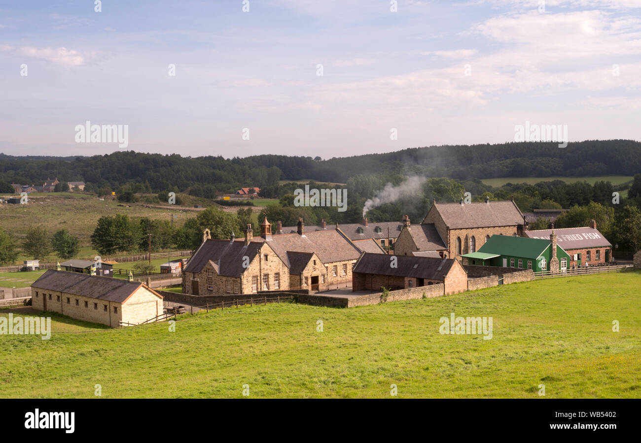 Smoke from a coal fire drifts across Beamish Museum pit village, Co ...