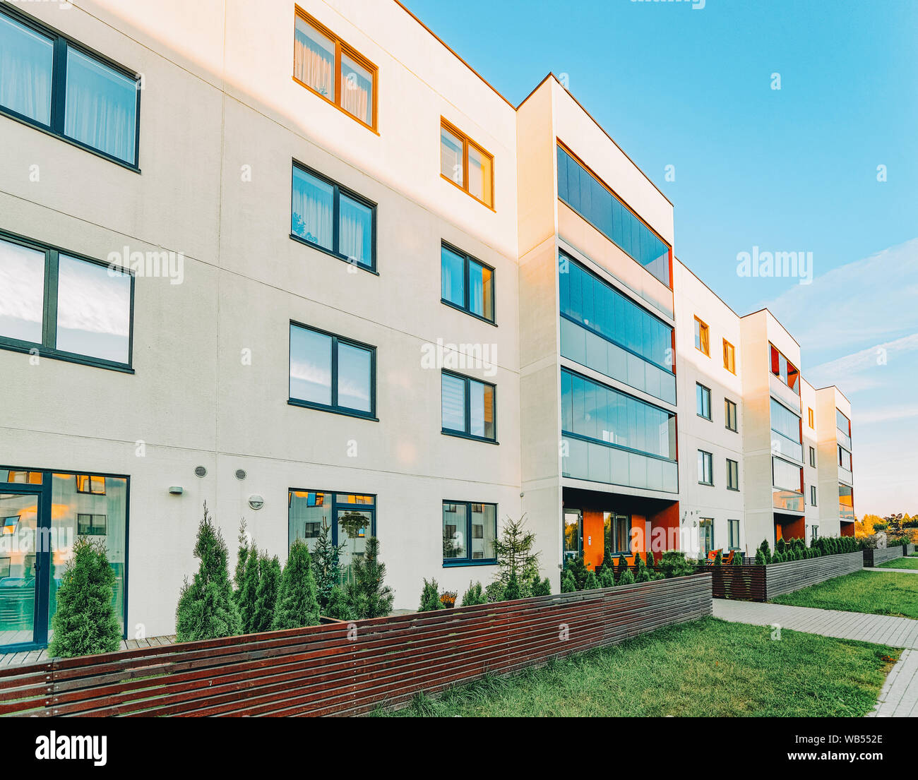 Apartment EU house residential building complex with gate concept Stock ...