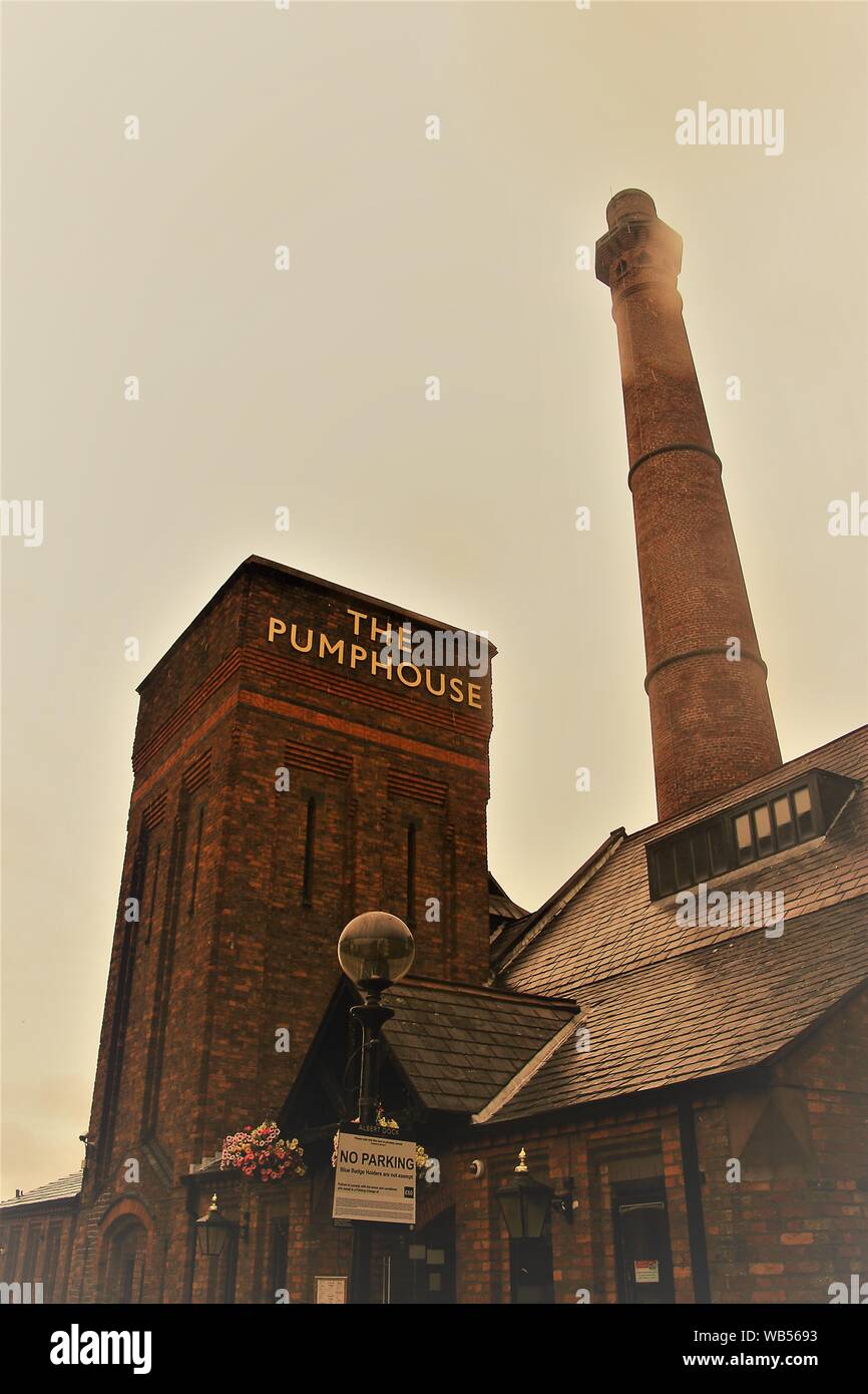 The former Pump House, part of the Royal Albert Dock, and chimney ...