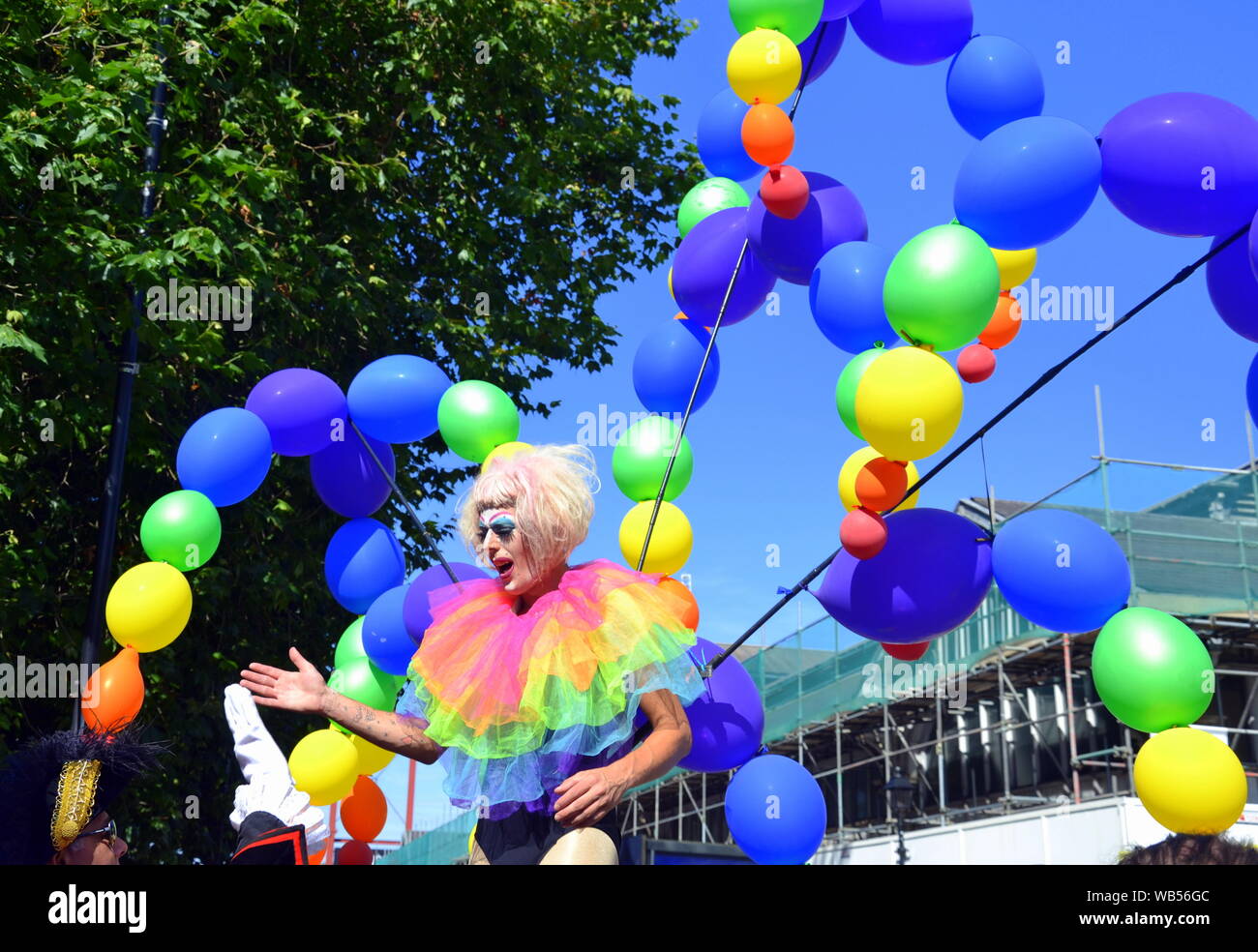 A stilt walker participant in the Manchester, UK, LGBT Pride Parade on ...