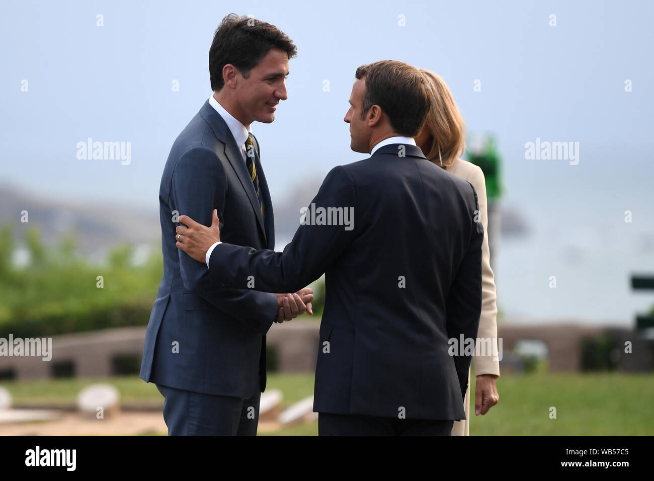 French President Emmanuel Macron and his wife Brigitte greet Canadian ...