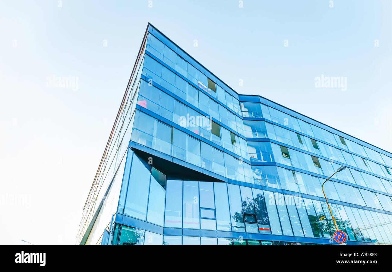 EU Modern blue glass corporate business office building skyscraper ...