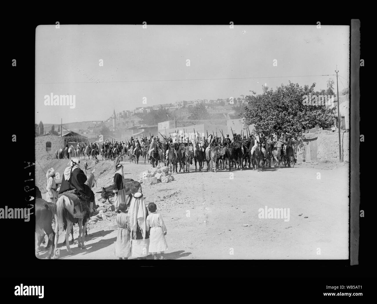 Emir Saud's visit to Emir Abdullah in Amman. Bedouin cavalcade riding ...