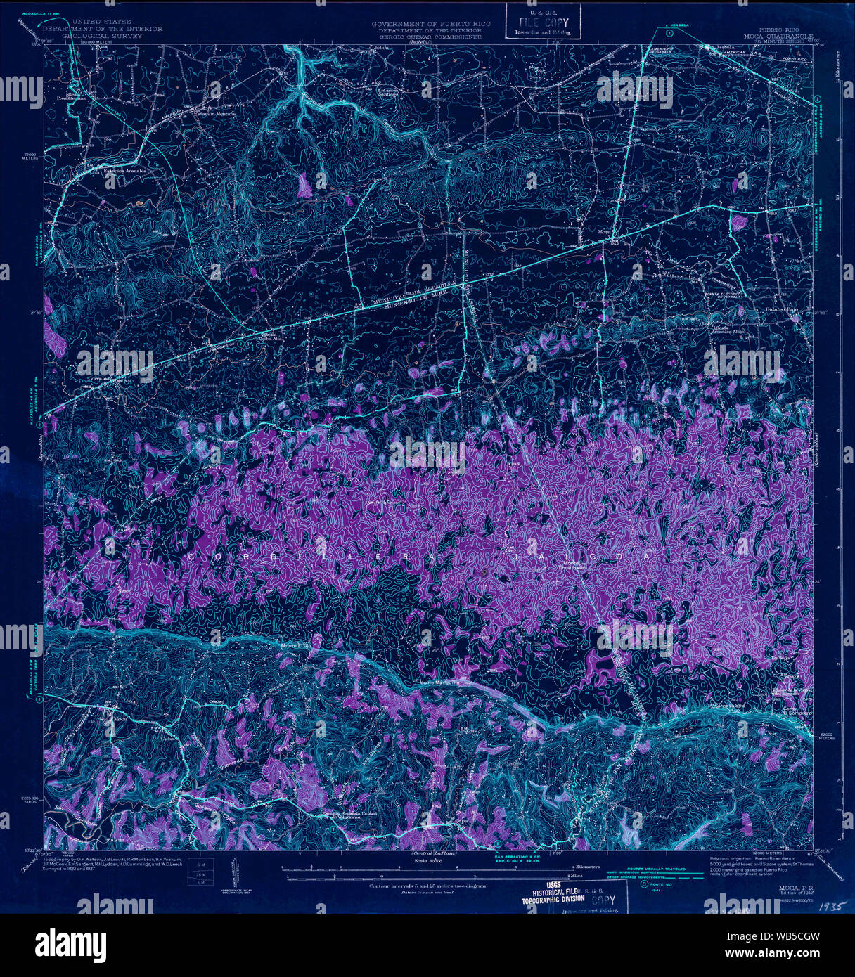 USGS TOPO Map Puerto Rico PR Moca 362477 1942 30000 Inverted ...