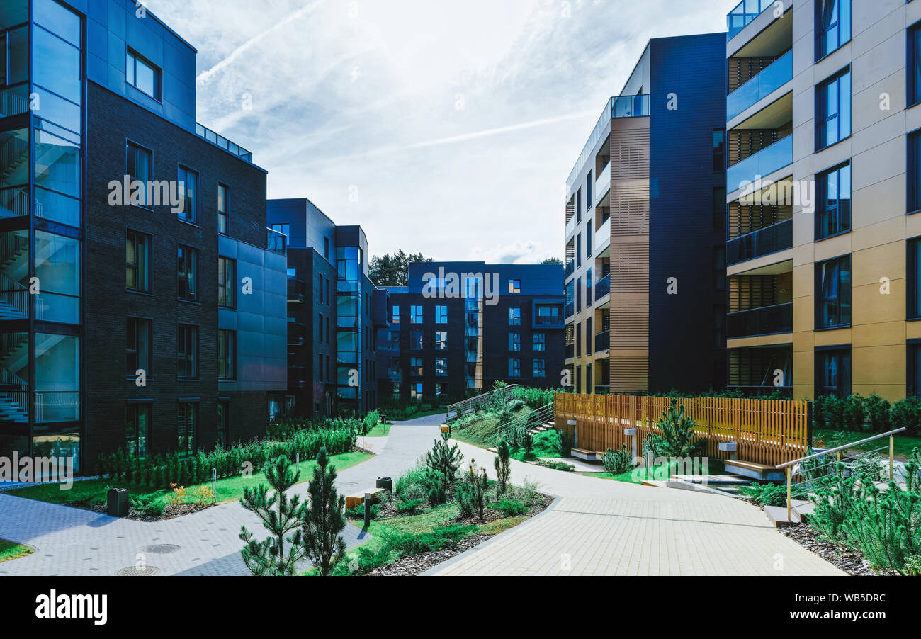 EU Architectural modern residential buildings complex. And outdoor ...