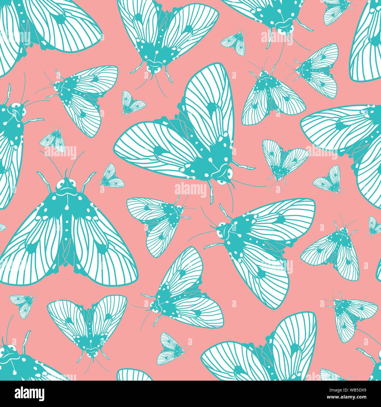 Vector blue and pink moths pattern. Suitable for gift wrap, textile or ...
