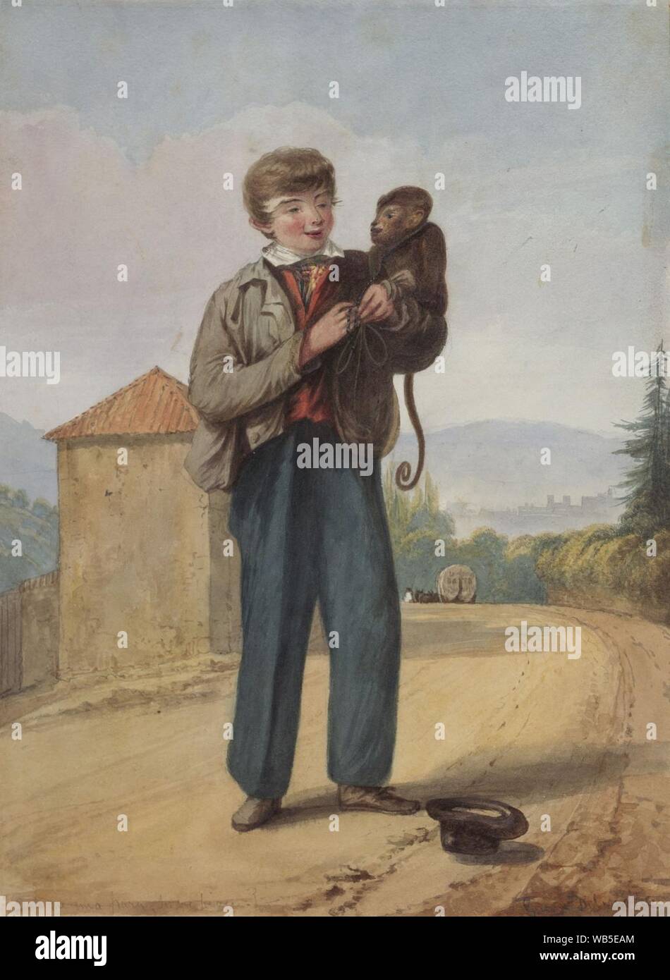 DV271 Boy busking with a monkey near Bath Stock Photo - Alamy