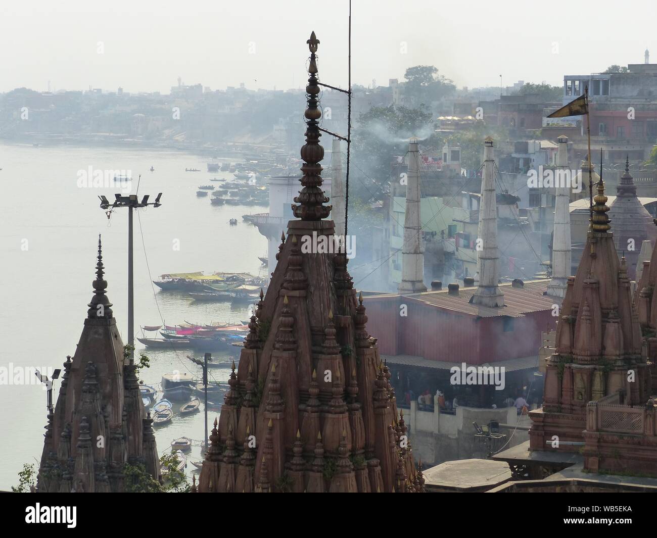 Looking out over Manikarnka and Harishchandra Cremation Ghats on the ...
