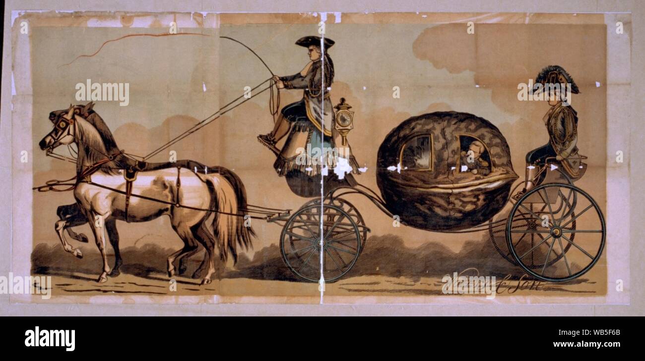 Dwarf in military uniform riding in walnut shell coach Stock Photo - Alamy