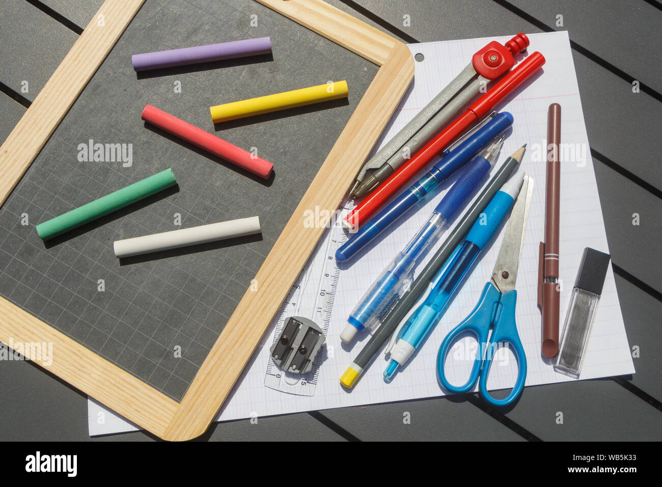 School supplies on a table Stock Photo - Alamy