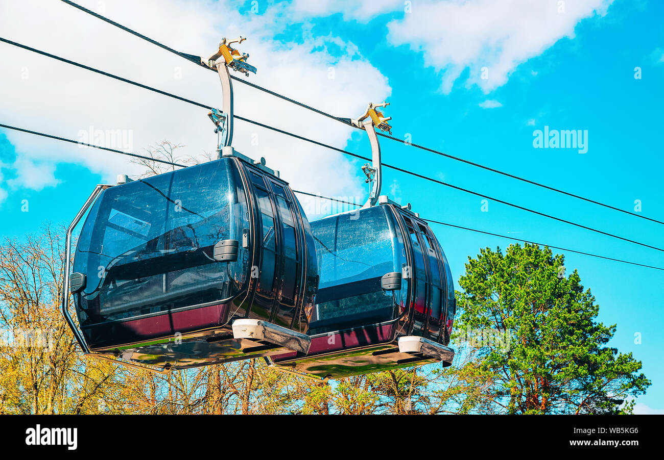 EU Cable cars moving at the ropeway Stock Photo - Alamy