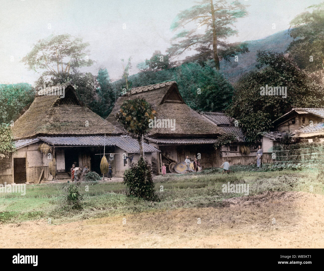 [ 1890s Japan - Japanese Farmhouses ] — Two farmhouses with thatched ...
