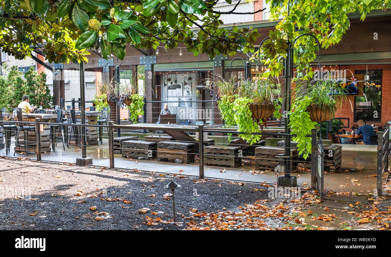 ASHEVILLE, NC, USA-21 AUGUST 2019: The open-air rear seating on the ...
