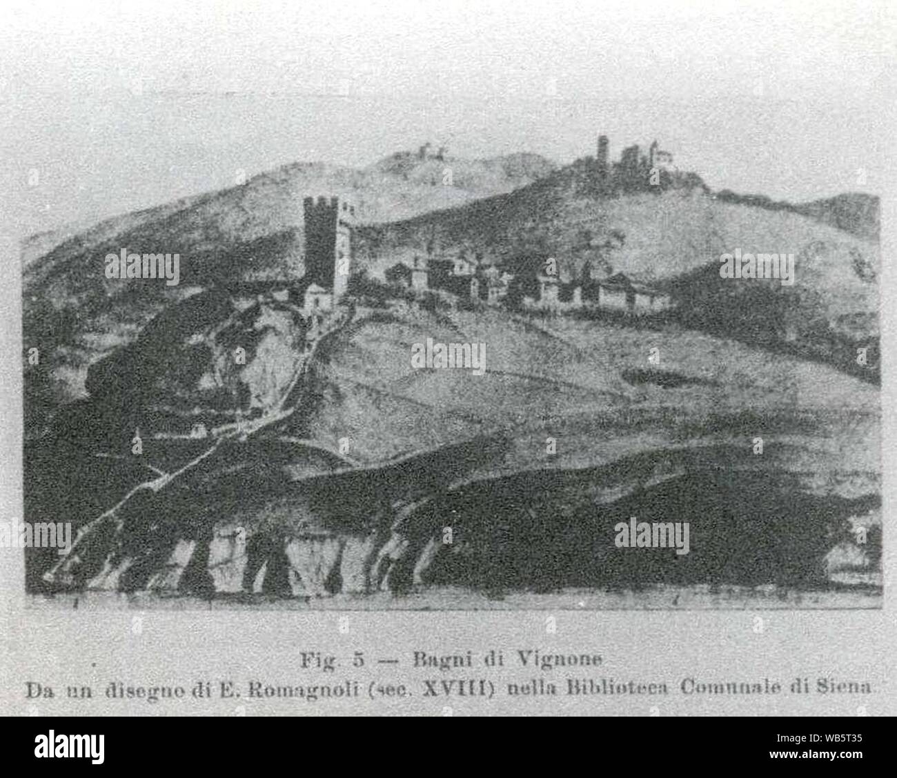 E. Romagnoli - Veduta dei Bagni di Vignone. Sullo sfondo il Castelletto ...