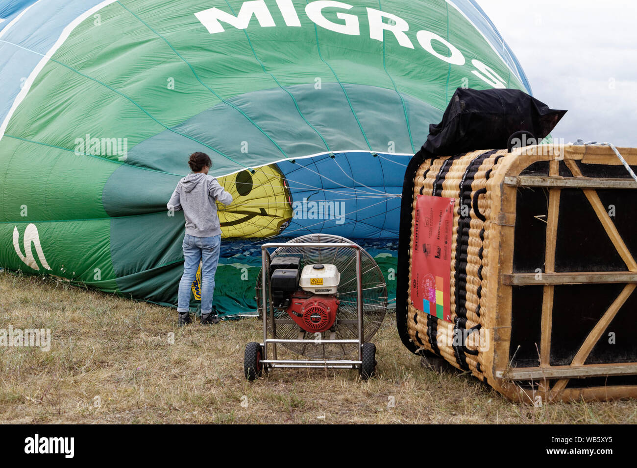 Chambley, France. 2nd August, 2019. Inflating a hot air balloon before ...