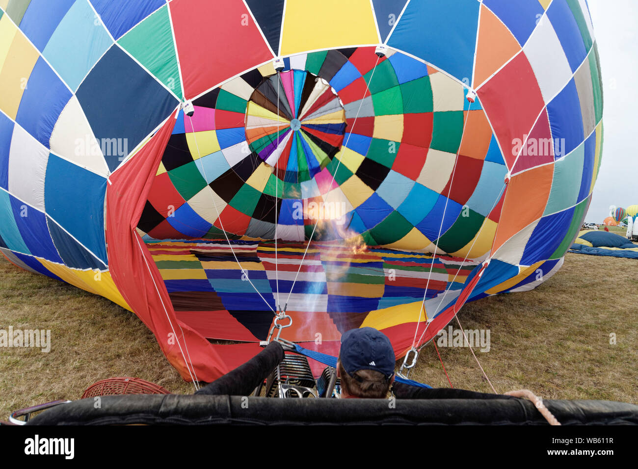 Chambley, France. 2nd August, 2019. Inflating a hot air balloon before ...