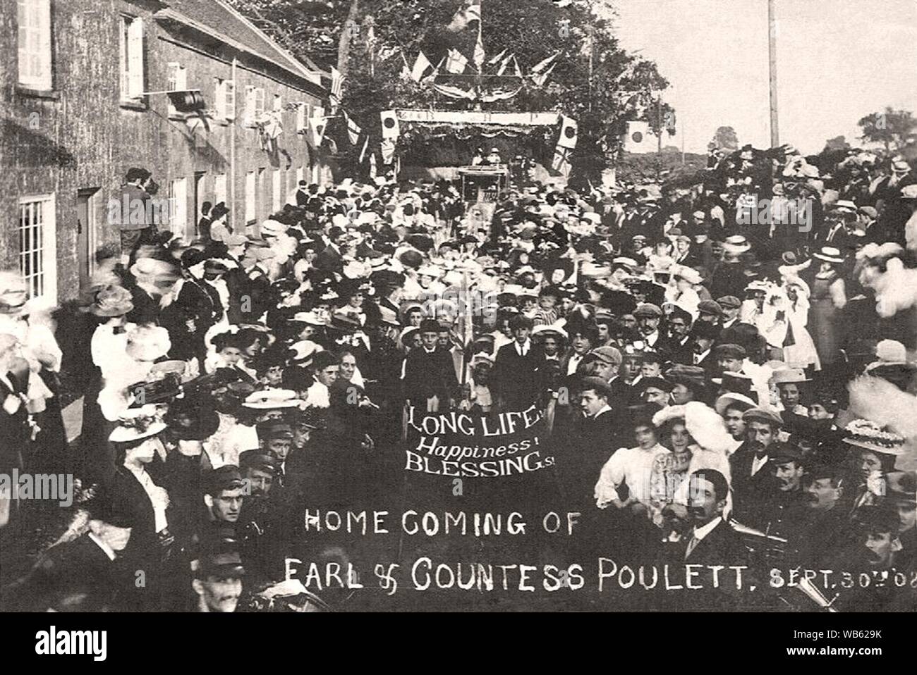 Earl and Countess Poulett 1908 homecoming crowd at Hinton St George ...