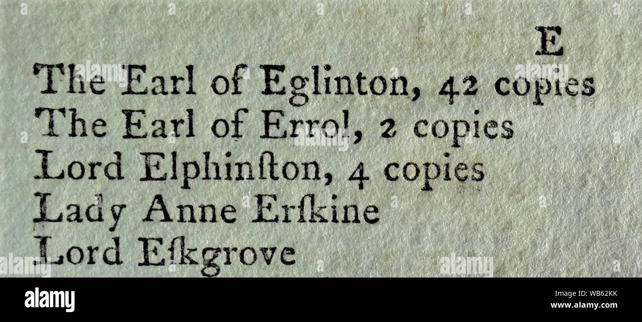 Earl of Eglinton on the Edinburgh Edition subscribers list Stock Photo ...