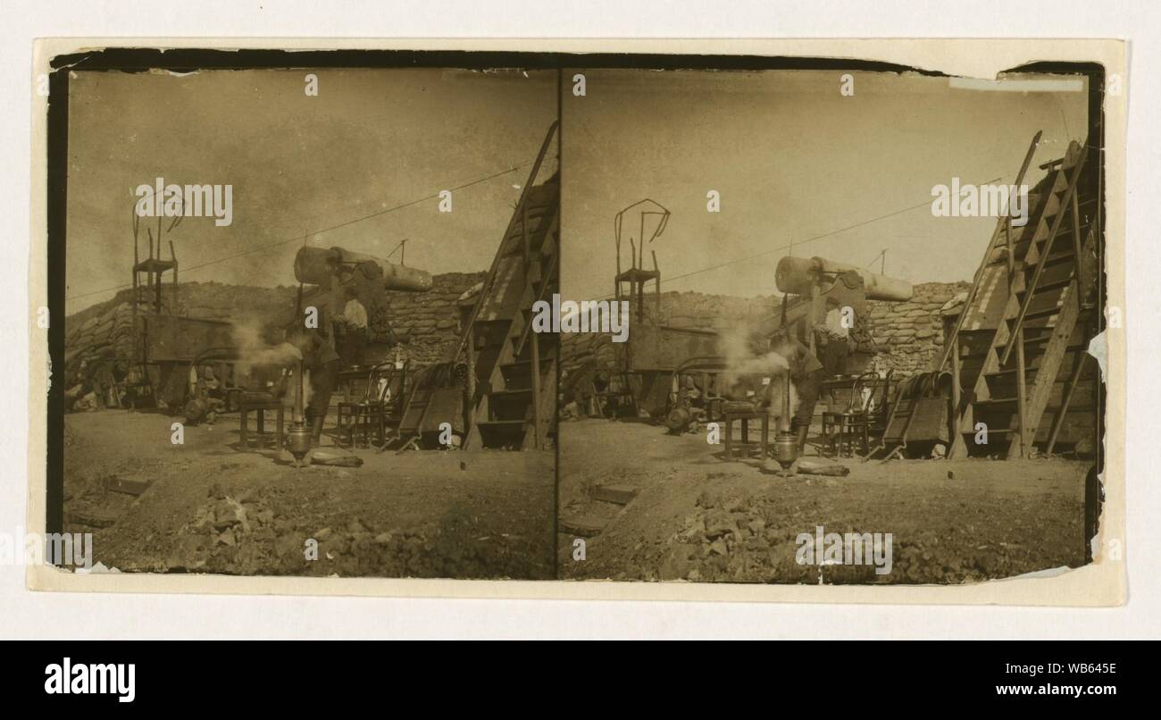 Early morning in a Russian battery during the siege of Port Arthur ...