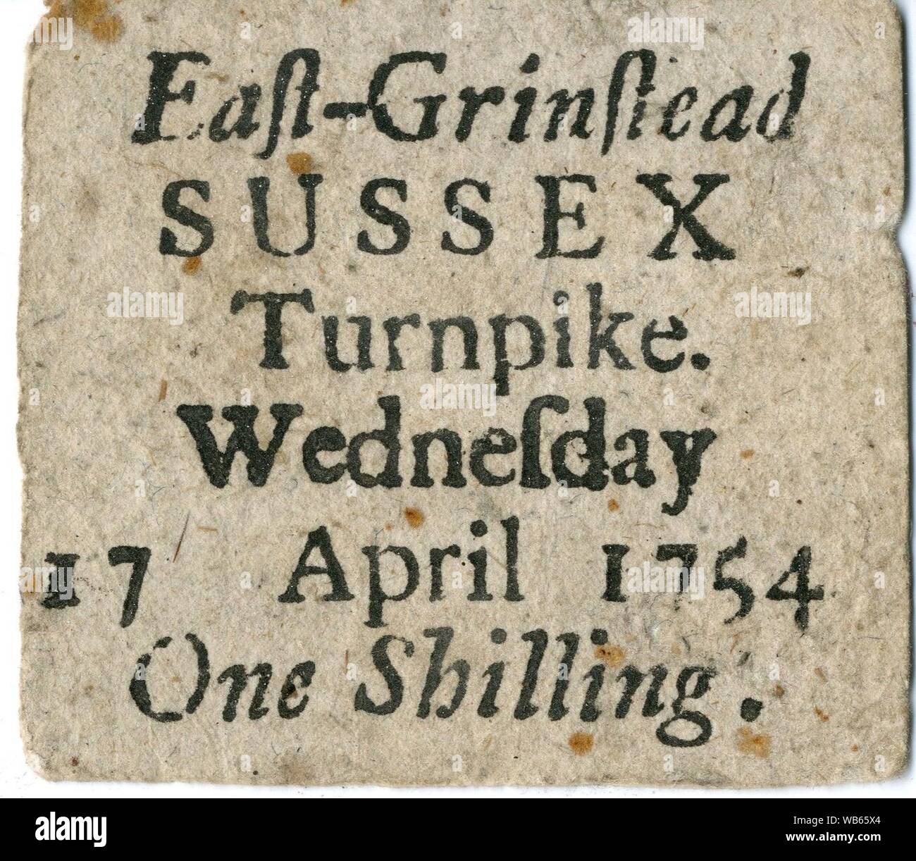 East Grinstead Sussex Turnpike ticket 1754 Stock Photo - Alamy