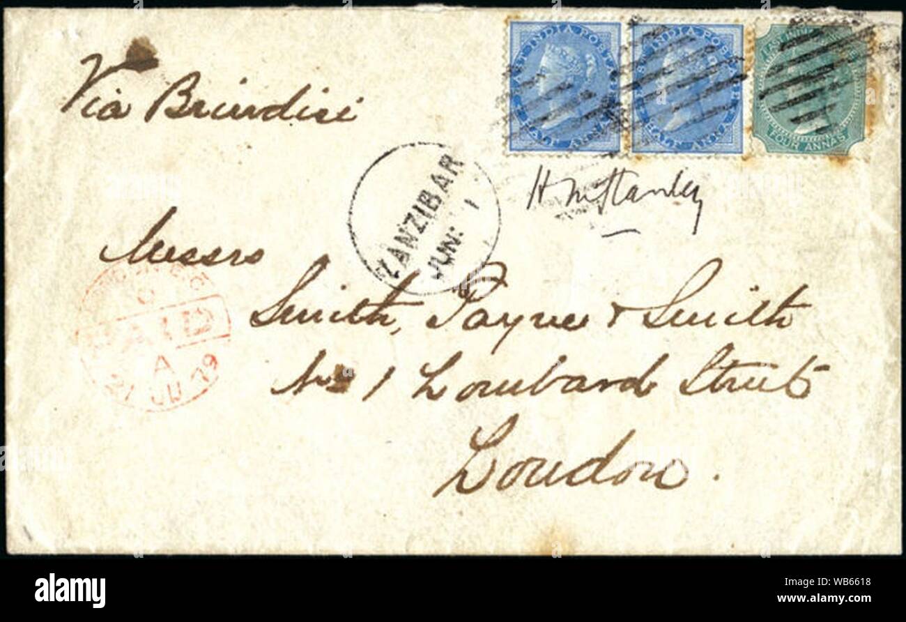 East India postage Queen Victoria stamps used in Zanzibar - Two blue ...