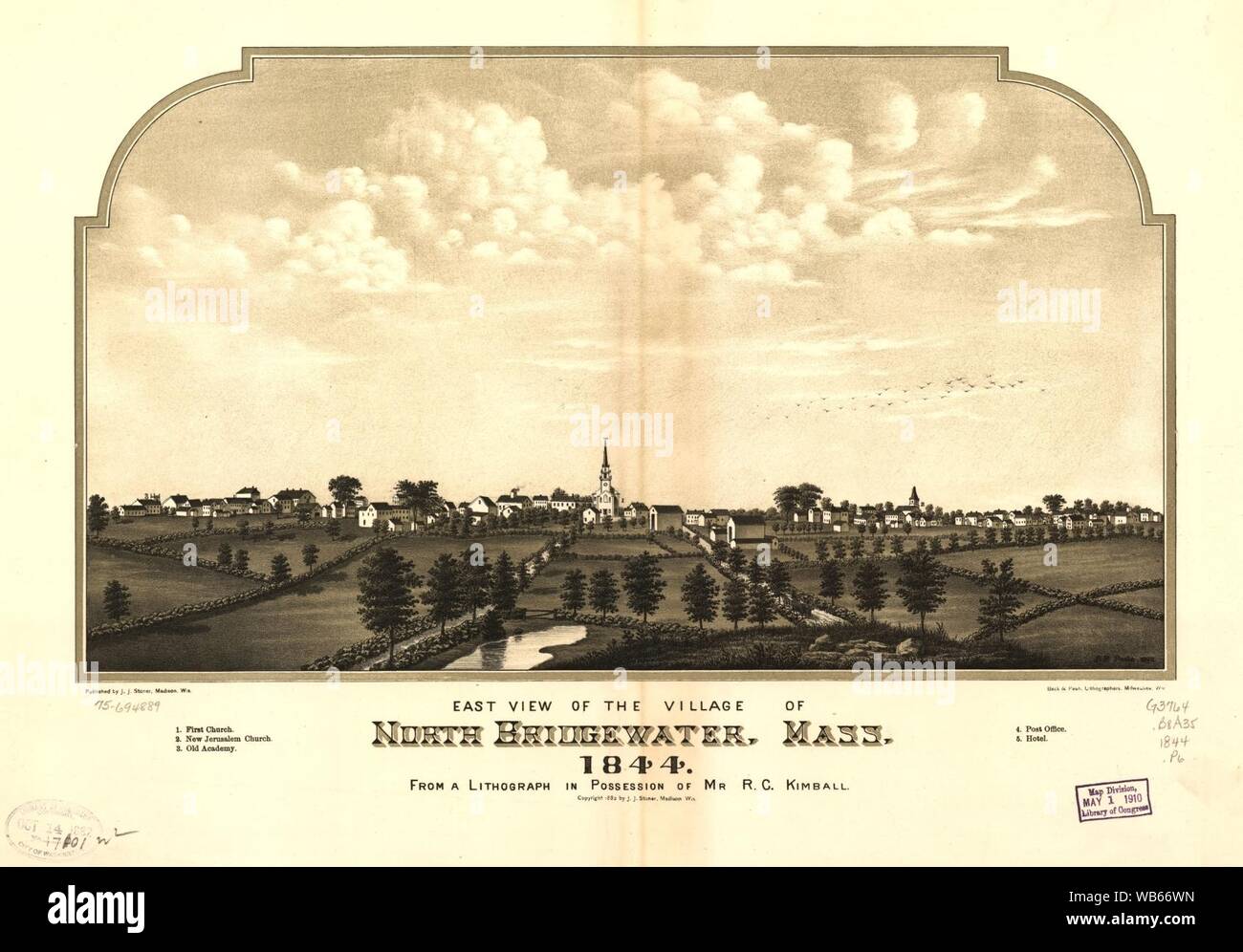 East view of the village of North Bridgewater, Mass. 1844 Stock Photo ...