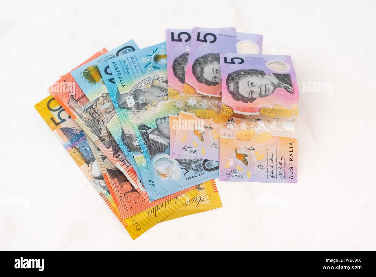 Selective isolated closeup shot of Australian dollar banknotes Stock ...