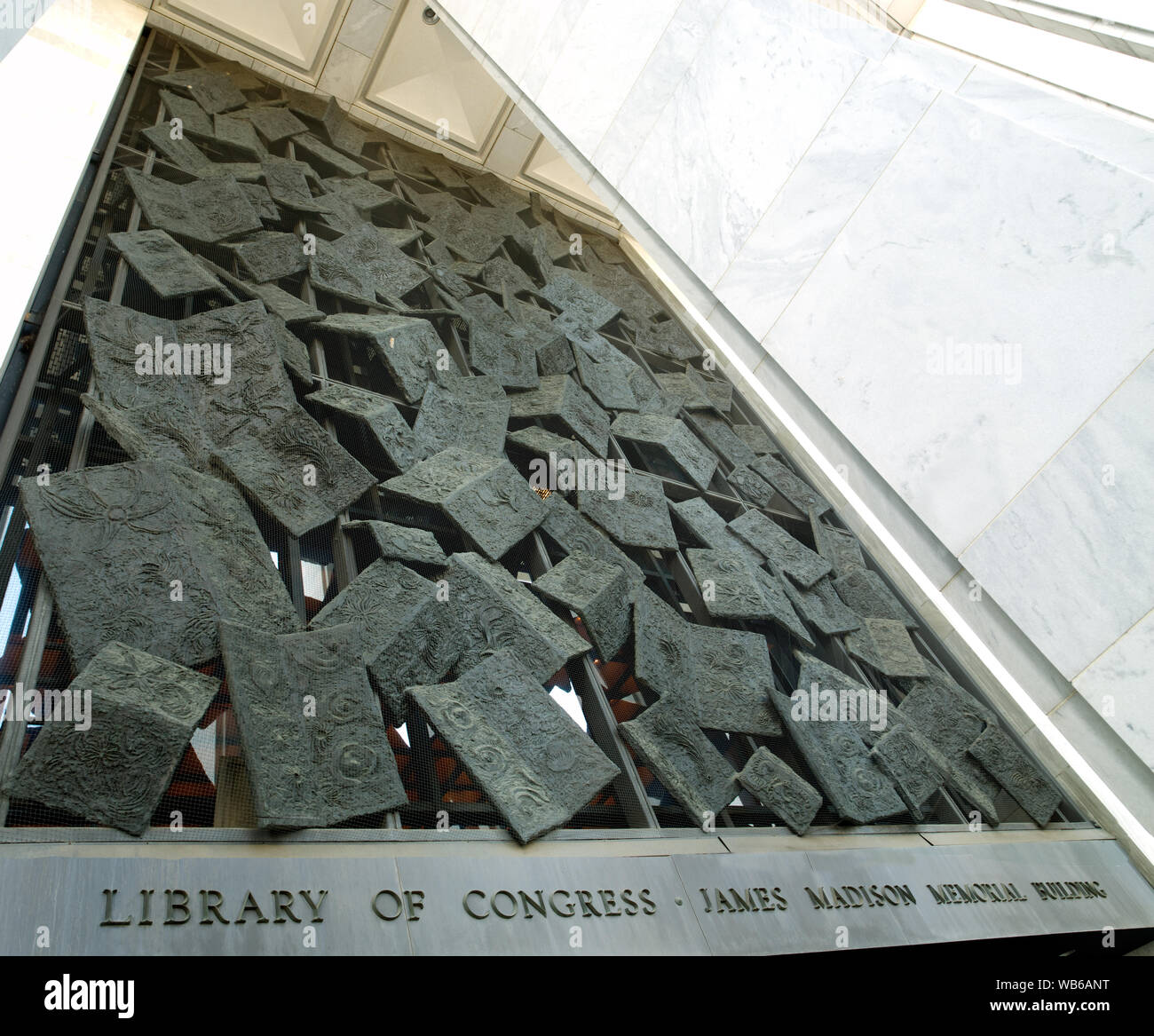 Exterior view. Falling Books, by Frank Eliscu, a four-story relief in ...