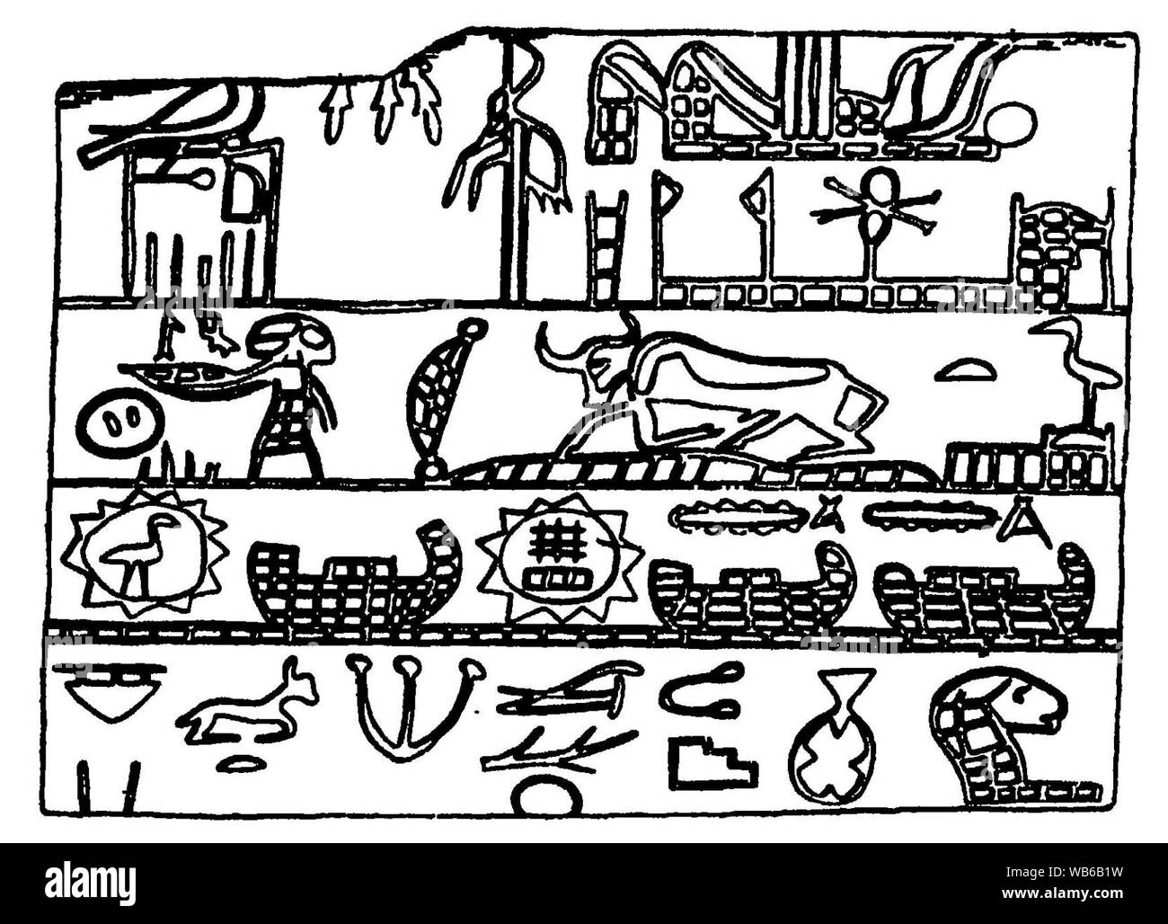 Ebony plaque of Menes in his tomb of Abydos (drawing Stock Photo - Alamy