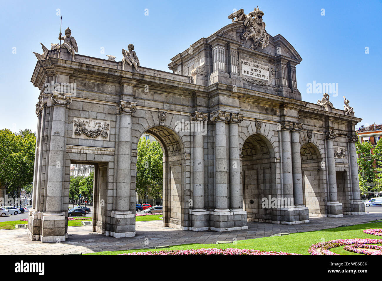 Madrid, Spain - July 22, 2019: Puerta de Alcala arch in Plaza de la ...