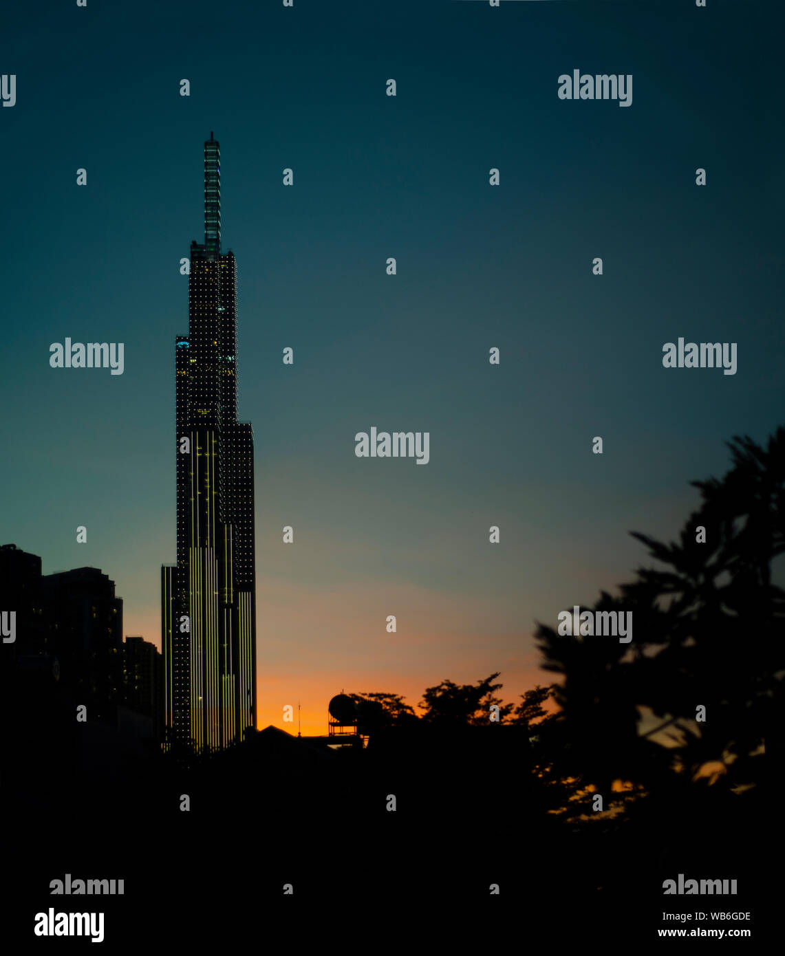 sunset behind landmark 81, vietnam Stock Photo - Alamy