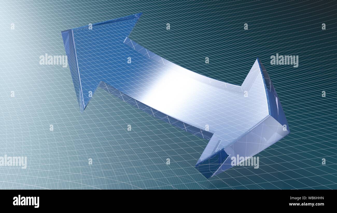 Blue arrow against a black vertical surface with gray grid - 3D ...